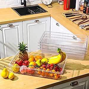 Mumufy 10 Packs Plastic Clear Food Pan 1/1 Size Stackable Polycarbonate Pan with Capacity Indicator Restaurant Commercial Hotel Pans for Fruits Vegetables Beans Corns (4)