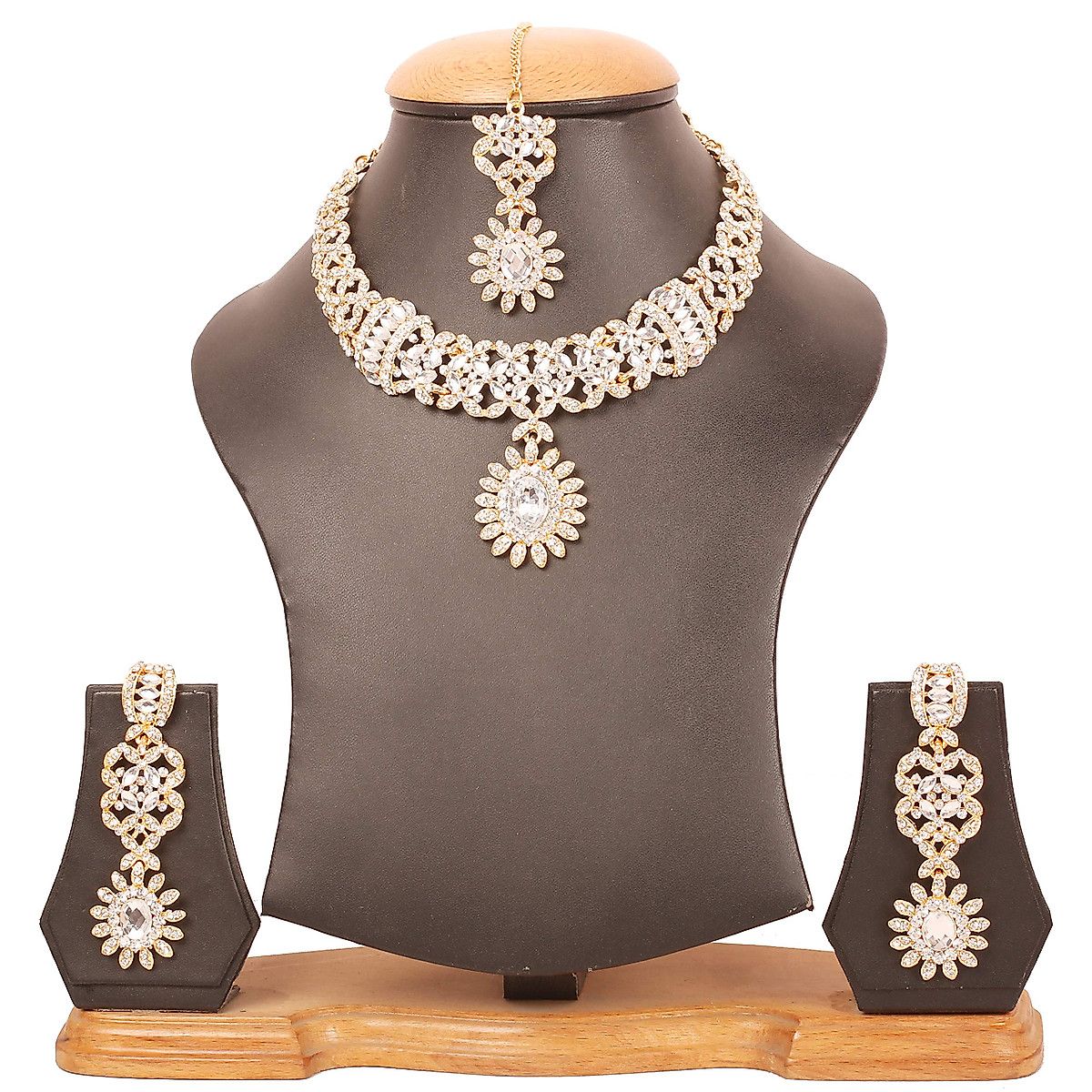 Touchstone Indian Bollywood Bollywood Silver Screen Desire Traditional Illustrious Filigree Sparkling Rhinestones Charming Look Designer Jewelry Hasli Necklace Set In Gold Tone For Women