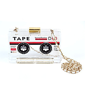 Kuang Women Retro Cassette Clutch Tape Shaped Recorder Shoulder Bag Elegant Banquet Evening Crossbody Handbag