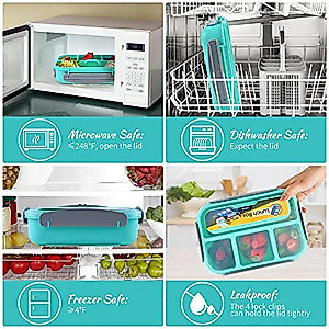 Zezzxu Bento Lunch Box for Kids and Adults, 1300 ML 4-Compartment Bento Box Set, Leak-Proof Plastic Lunch Containers Kit with Accessories, Microwave & Dishwasher & Freezer Safe (Green)