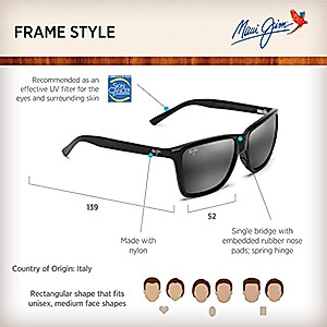 Maui Jim Men's and Women's Cruzem Polarized Rectangular Sunglasses, Black Gloss/Neutral Grey, Medium