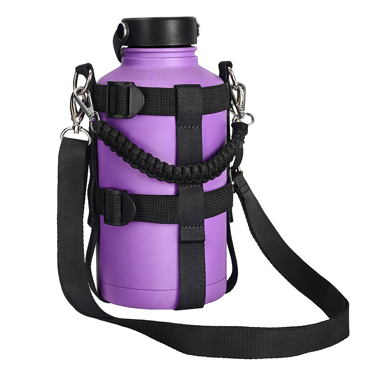 QICAIPO Water Bottle Holder with Strap And Paracord Handle, Crossbody Water Bottle Carrier Sling Bag For 40oz 64oz Jugs