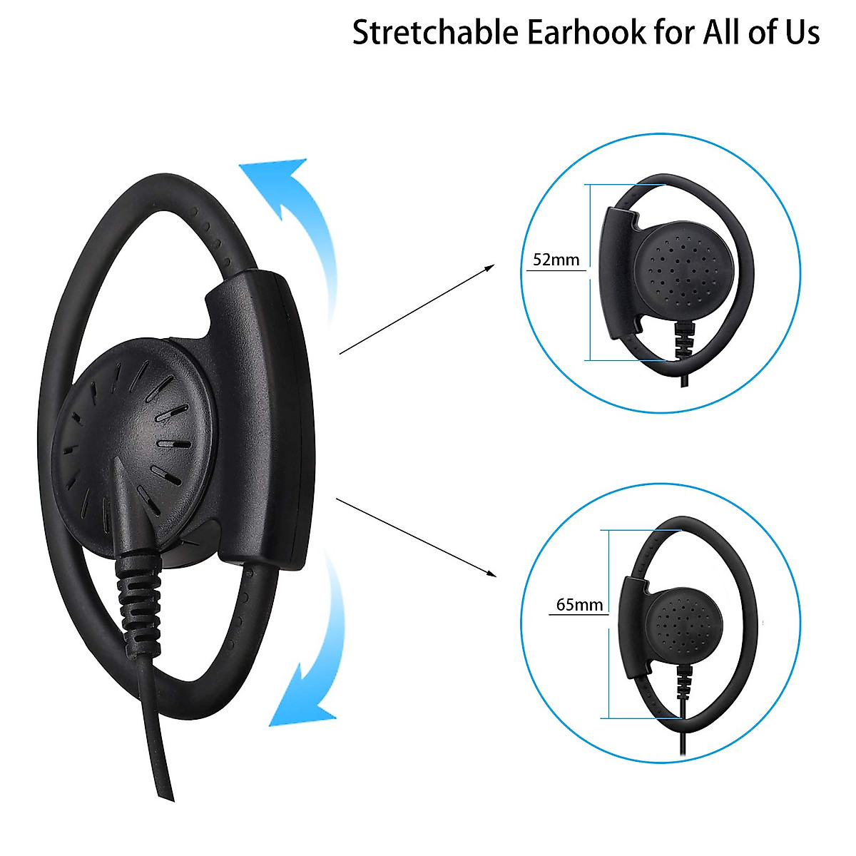Retevis 2 Pin D-Type Adjustable Walkie Talkie Earpiece, Double Cable,Compatible RT22 RT21 H-777 RT68 H-777S pxton Arcshell 2 Way Radio,Soft Earhook Two-Way Radio Earpiece with Mic(6 Pack)