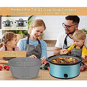 Silicone Crock Pot Liner fit Crock-Pot 7-8 Quart Oval Slow Cooker，Reusable & Leakproof Dishwasher Safe Cooking Liner for 7 Quart Crock Pot (2pcs-Grey [Fit 7 to 8 QT][12"D x 9.25"W x 4.92"H])