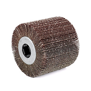 QWORK Flap Sanding Wheel, Wire Drawing Polishing Wheel, Aluminum Oxide Drum Burnishing Brush, 4.5" x 4" with 3/4"-4 Keyway (60 grit), Remove Rust/Weld Burr/Grinding
