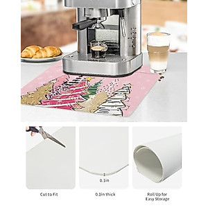 Coffee Mat for Counter,Pink Christmas Tree Winter Forest Trees Snowflake Absorbent Hide Stain Coffee Bar Mat,Non-slip Coffee Bar Accessories Kitchen Drying Mat Fit Under Coffee Maker Espresso Machine