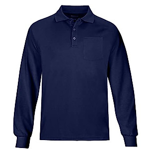 Men Polo Shirts Cotton Classic Fit Long Sleeve Sport T-Shirt Casual Polos (Navy,M)