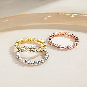 EAMTI 2mm 925 Sterling Silver Wedding Band Round Cubic Zirconia Full Eternity Stackable Engagement Ring For Women Size 7