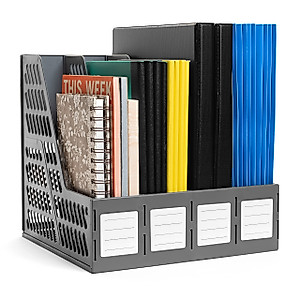 Alfion Collapsible Magazine Holder, 4 Vertical Slots | Modern Color Office Desk Organizer for File Storage (Charcoal Gray)