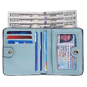Gostwo Small Wallet for Women, Slim RFID Blocking Wallet, Credit Card Holder Wallet, Compact Bifold Luxury Genuine Leather Pocket Passport Wallet Ladies Girls Mini Purse Travel with ID Window, Blue
