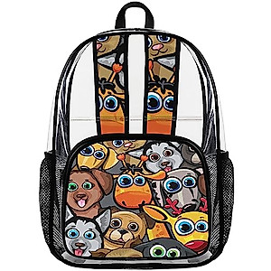 Animal Dog Giraffe Clear Backpack Large Clear Bag Heavy Duty PVC See Through Bag with Reinforced Strap Transparent Backpack for Stadium, College, Work, Travel