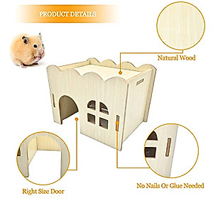 BNOSDM Guinea Pig House Hide Natural Chewable Hamster Hideout Wooden Hut Small Pets Woodland House Habitats Decor for Hamster Mice Gerbils Mouse