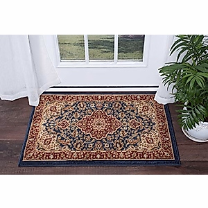 Kirsten Traditional Oriental Navy Scatter Mat Rug, 2' x 3'
