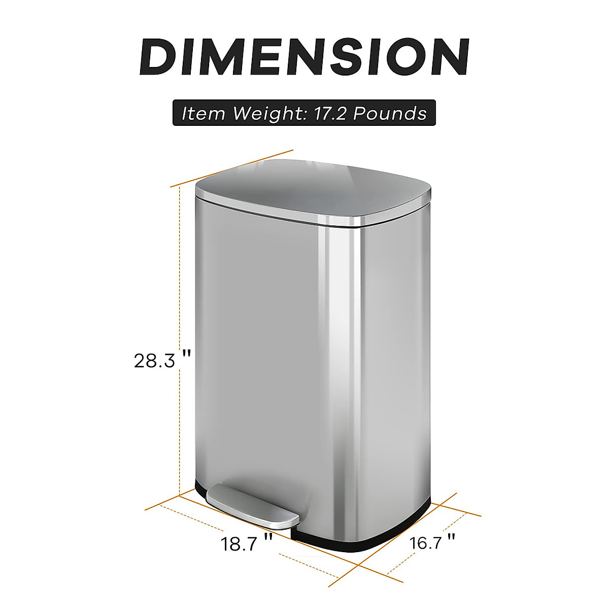 Trash Can, Garbage Can 13 Gallon/ 50L Stainless Steel Metal Bathroom Step Trash Can for Home and Kitchen Waste and Recycling with Lid, Inner Bucket