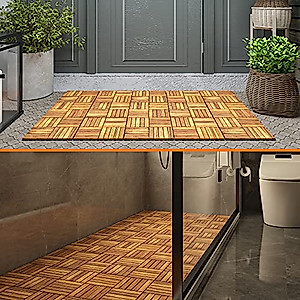 Interbuild Acacia Hardwood Interlocking Patio Deck Tiles, 12" × 12" (Pack of 10), Easy to Install Floor Tile for Both Indoor & Outdoor Use - Golden Teak