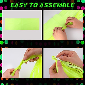 Glow Neon Party Supplies Including Neon Paper Garland 20 Pieces Neon Paper Tassels Garland and Neon Triangle Flags Bunting for Birthday Party Wedding Black Light Reactive UV Glow Party Decorations