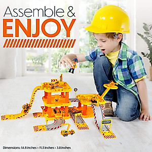 Toysical Construction Playset - Complete Parking Garage Toy Playset with Vehicles, Helicopter, Mini Figures, Road Setup Construction Toys for Boys and Girls - Boys Toys Age 4-6