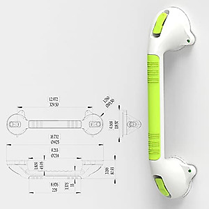 AmeriLuck 16.5in Suction Bath Grab Bar with Indicators, Balance Assist Bathroom Shower Handle (White/Yellow, Pack of 2)