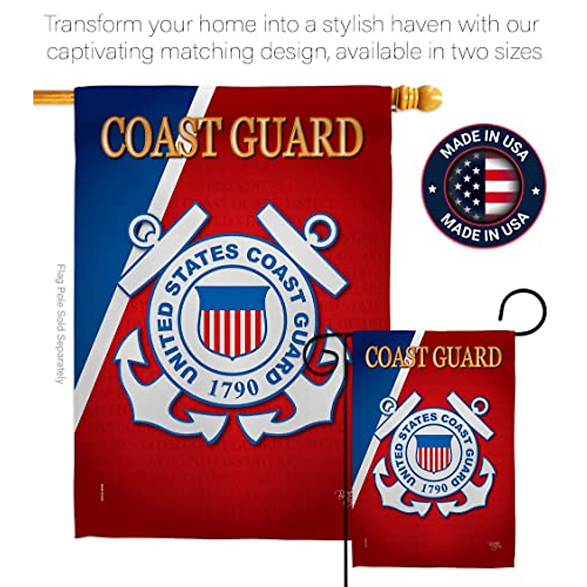 Breeze Decor US Coast Guard Garden Flag USCG Semper Paratus Armed Forces Officially Licensed United State American Military Veteran Retire Decorative, 13"x 18.5", Thick Fabric