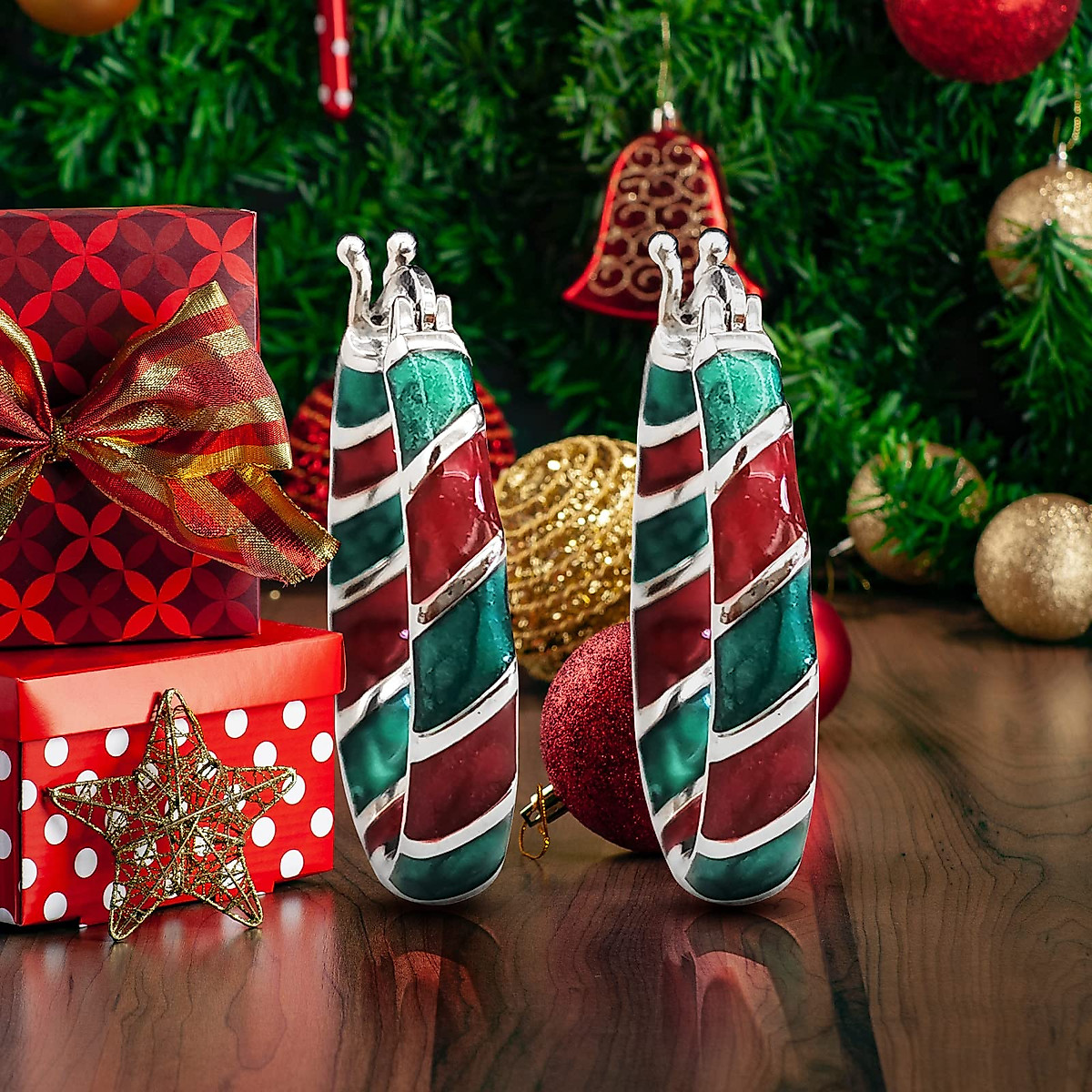 Christmas Hoop Earrings for Women Enamel Holiday Xmas Ornament Loop Earring Charm Jewelry Gift