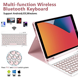 iPad 9th 8th 7th Generation Keyboard Case 10.2inch, iPad Air 3 Case with Keyboard, iPad Case with Bluetooth Keyboard for iPad Pro 10.5''(3rd Gen), Slim Leather Folio Cover for iPad 2021/2020/2019-Pink