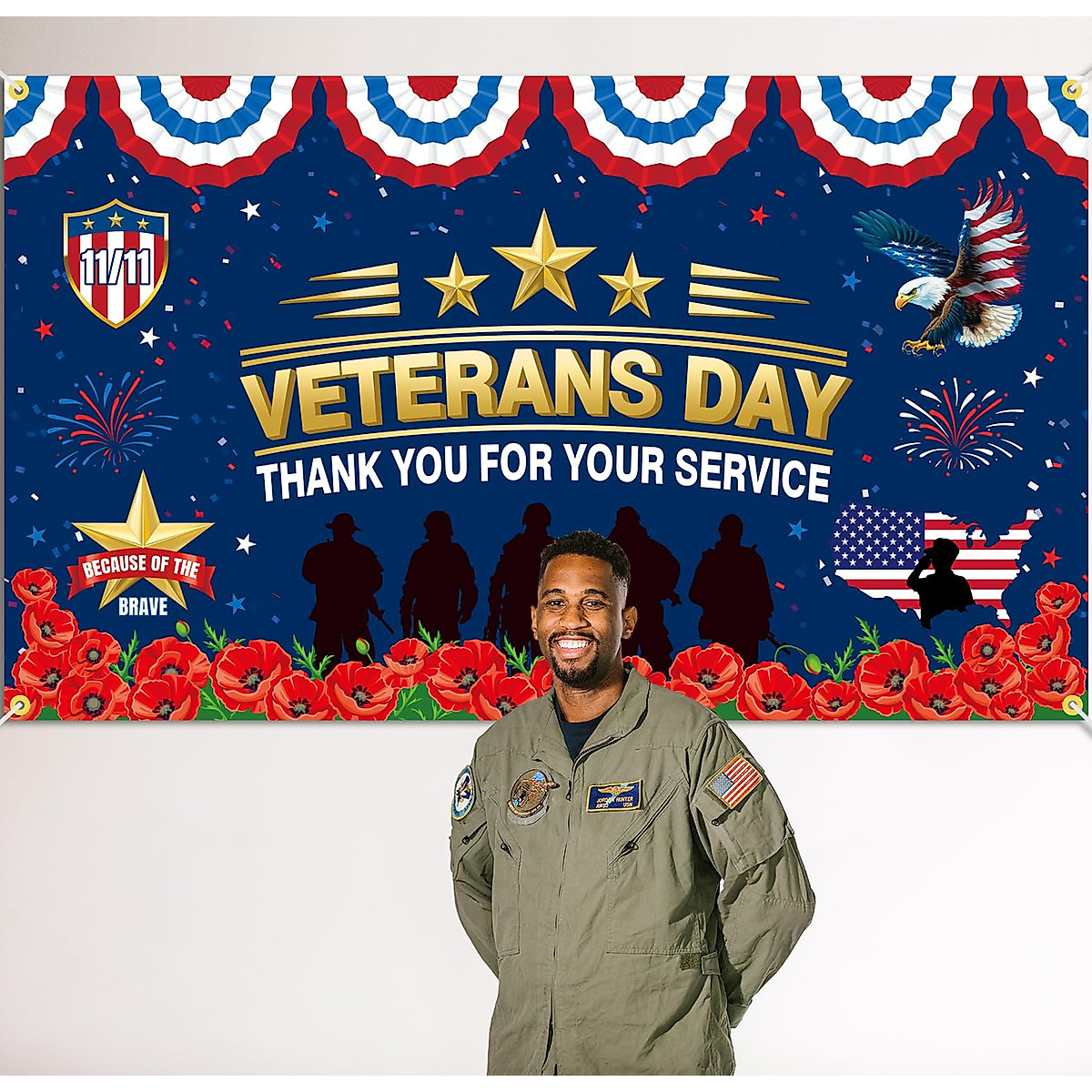 JKQ Veterans Day Thank You for Your Service Backdrop Banner 73 x 43 Inch Thank You Veterans Banner America Patriotic Party Decorations Honoring All Who Served Indoor Outdoor Photo Booth Props