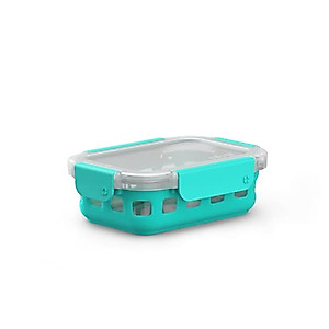 Ello Duraglass Meal Prep Container, 1.75 cup- Glass Food Storage Container with Silicone Sleeve and Airtight BPA-Free Plastic Lid, Dishwasher, Microwave, and Freezer Safe, Aquavia