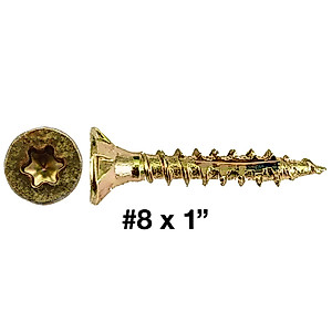 Jake Sales #8 x 1 Gold Star Wood Screw Torx/Star Drive Flat Head (1 Pound - 276 Approx. Screw Count) - Multipurpose Torx/Star Drive Wood Screws