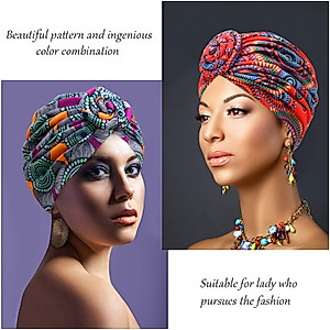 SATINIOR 4 Pieces African Pattern Headwrap Pre-Tied Bonnet Turban Knot Beanie (Flower) Multicoloured