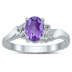 7X5MM Amethyst and Diamond Wave Ring in 10K White Gold