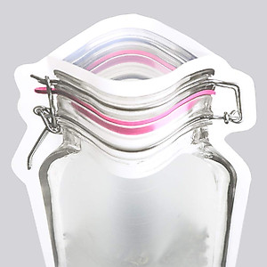 Pack of 100 Refillable FDA Compliant Translucent Mason Jar Design Snack Storage Stand-Up Zip Seal Pouch (Red, 3oz)
