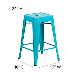 EMMA + OLIVER Commercial Grade 24" H Backless Teal-Blue Indoor-Outdoor Counter Height Stool