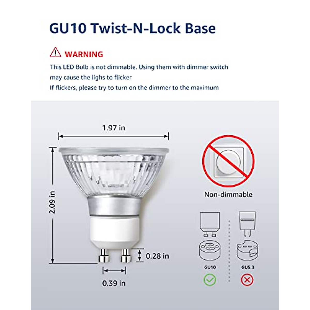 LE GU10 LED Light Bulbs Non-Dimmable, 5000K Daylight White GU10 Bulb Replacement for Recessed Track Lighting, 4W LED Bulbs with 100°Flood Beam for Kitchen, Range Hood, Living Room, Bedroom, 6 Pack