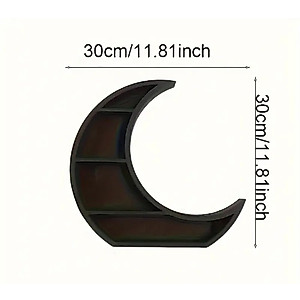 Aesthetic Moon Shaped Decorative Desk Shelf, Black Accent Shelf Cystals