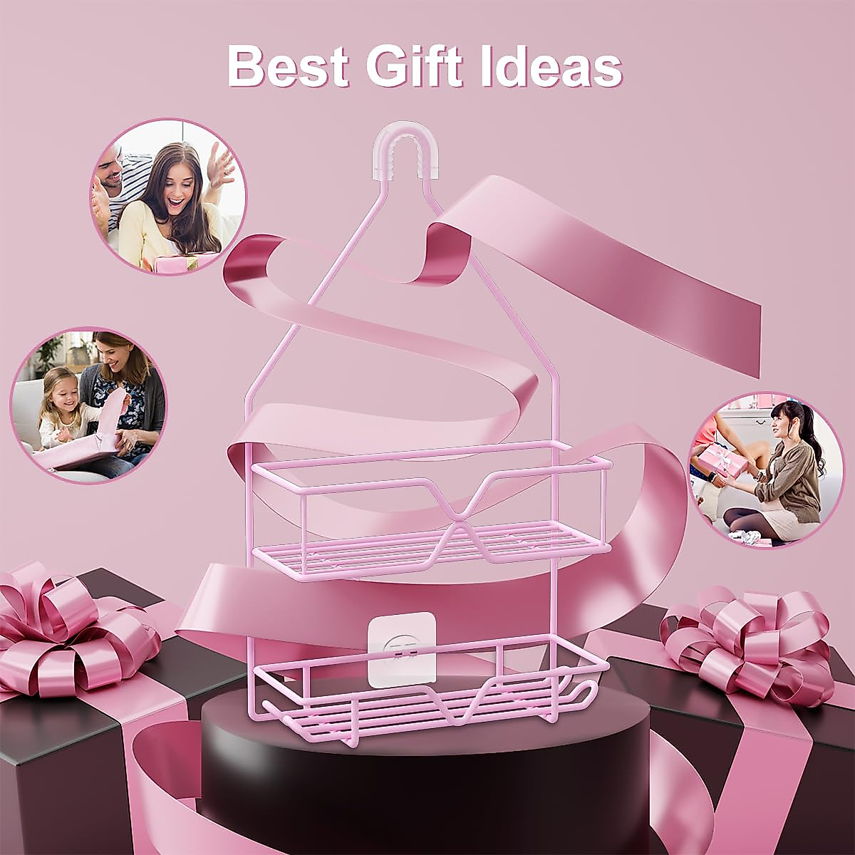 TreeLen Pink Shower Caddy Over Shower Head, Pink Bathroom Accessories, Gift for Girlfriend, Wife, Little Girl