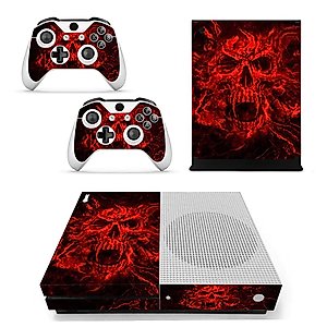 FOTTCZ Vinyl Skin for Xbox One Slim Console & Controllers Only, Sticker Decorate and Protect Equipment Surface, Red Skull