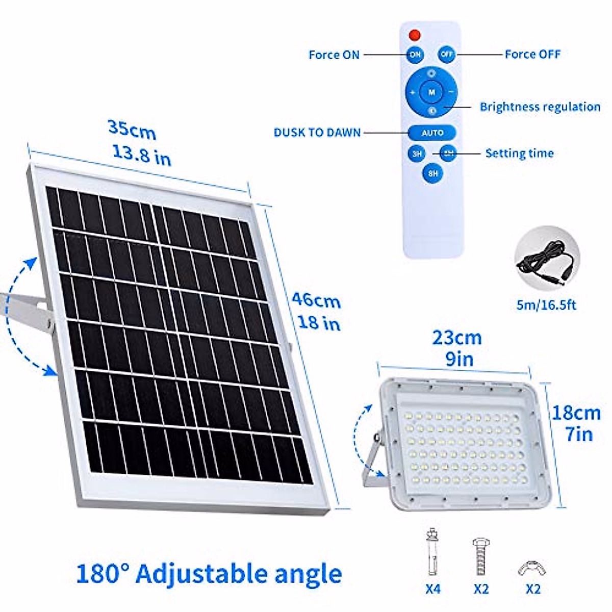 200W LED Solar Flood Lights,18000Lumens Street Flood Light Outdoor IP67 Waterproof with Remote Control Security Lighting for Yard, Garden, Gutter, Swimming Pool, Pathway, Basketball Court, Arena