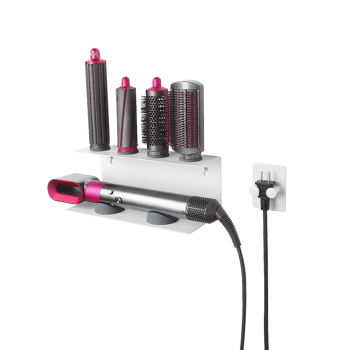 Affogato Wall Mount Holder Compatible with Dyson Airwrap Styler Storage Holder for Accessories Organizer Rack Stand for Wand Barrels Brushes, 4-Slots, White