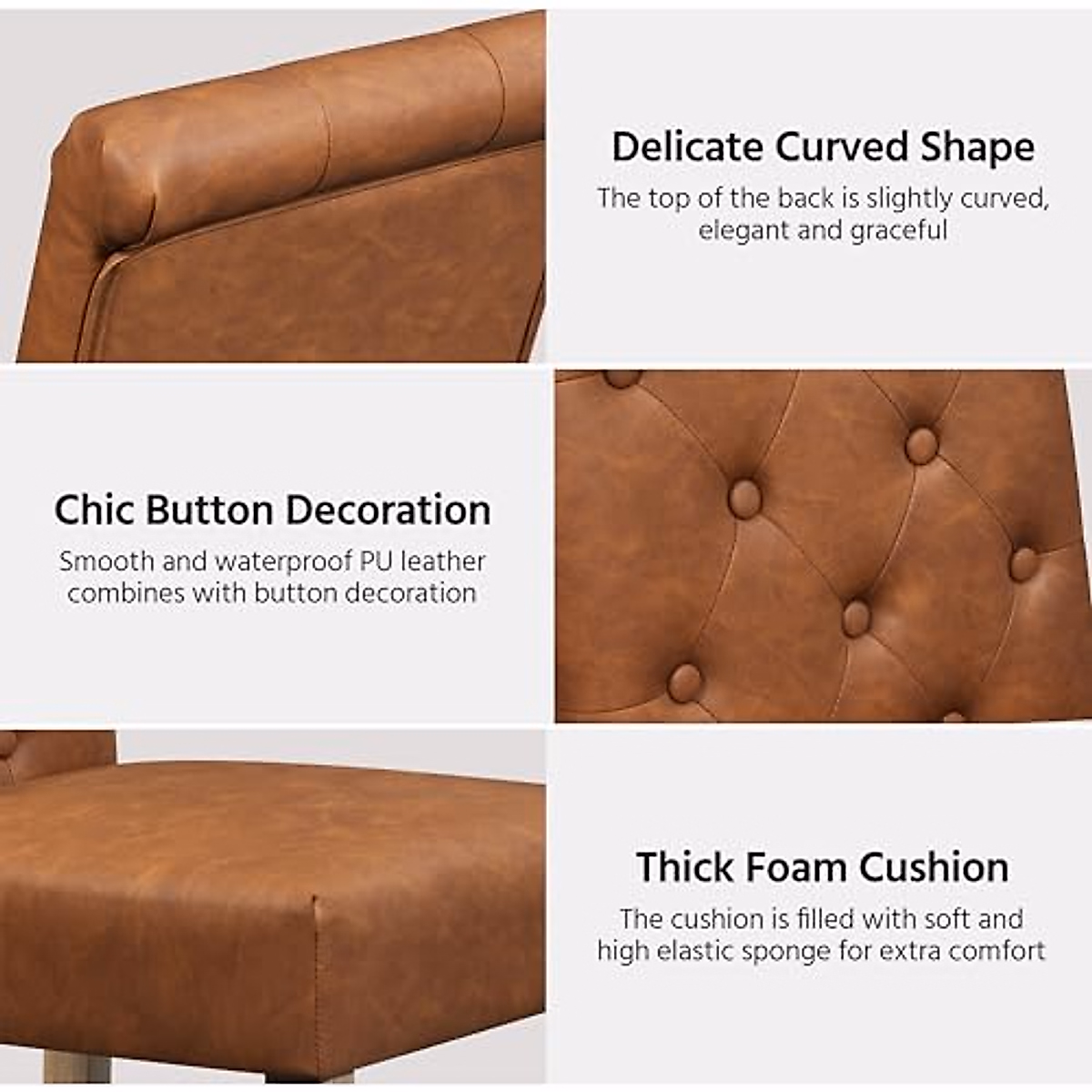 Yaheetech Faux Leather Dining Chairs Set of 2 Parsons Button Tufted Chairs with Rubber Wood Legs and High Back for Kitchen Living Room Lounge, Retro Brown