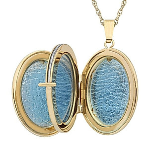 Women's & Ladies 14k (Karat) Yellow Gold-Filled Engraved Oval Four Picture Locket, Gold-Filled Locket Features Flower Engraved Details & Opens To Reveal Four Pictures, 18" Inch Yellow Gold Rope Chain