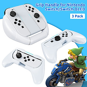 Mooroer Switch Joycon Grips White for Nintendo Switch & OLED, Switch Joy-Con Controller Holders Kit, Family Use Gaming Accessories for Nintendo Switch, [3 Pack]