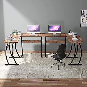 QEEIG L Shaped Desk for Small Space Corner Computer Desks Writing Table Farmhouse Home Office Bedroom Study Work PC Des PC Laptop Workstation, 49 inch, Rustic Brown (LD011-023BN)