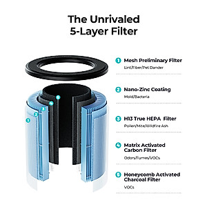 Homvana H201 Air Purifier Replacement Filter, 3-in-1 True HEPA, High-Efficiency Activated Carbon 1 Pack