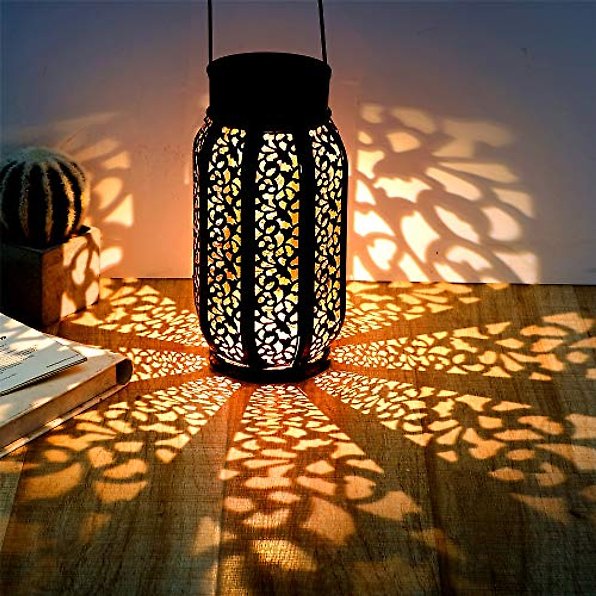 Maggift 2 Pack 10.6 Inch Hanging Solar Lights Outdoor Retro Hanging 20 Lumens Christmas Decorative Solar Lantern with Handle, Brown