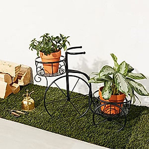 Pure Garden HW1500188 Tricycle Plant Stand Â– 2-Tiered Indoor or Outdoor Decorative Vintage-Look Metal Display for Patio, Deck, Home or Lawn, Matte Black
