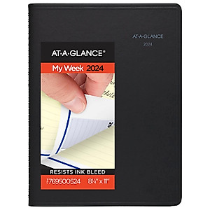 AT-A-GLANCE 2024 Weekly & Monthly Planner, QuickNotes, Quarter-Hourly Appointment Book, Monthly Tabs, 8-1/4" x 11", Large, Pockets, Black (769500524)