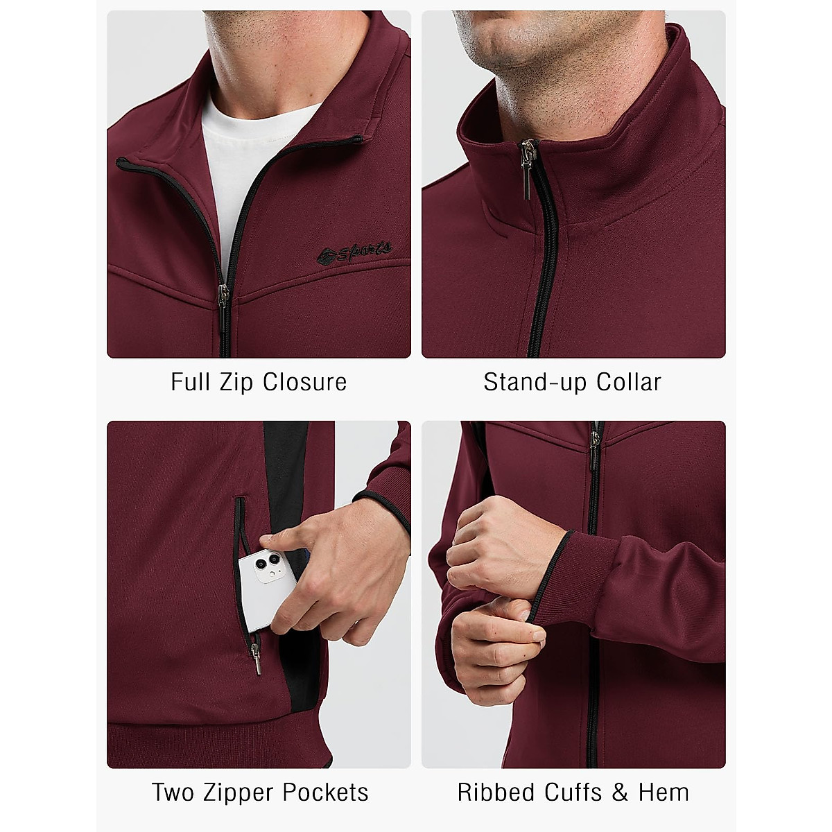 Rdruko Men's Track Suits Sweatsuits 2 Piece Set Jogging Workout Casual Warm Up Outfit Full Zip(Red, US XXL)