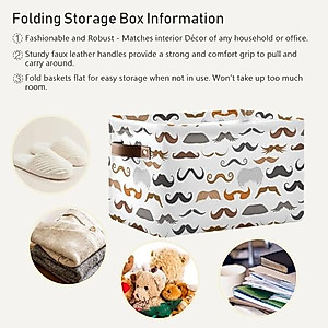 Emelivor Mustache Beard Face Storage Basket Bins Foldable Toy Baskets Organization with Handles Laundry Hamper for Office Bedroom Clothes Bedroom Living Room,1 pcs