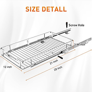 Tksrn Pull Out Cabinet Organizer, Heavy Duty Slide Out Pantry Shelves Sliding Drawer Storage for Kitchen, Bathroom, Home, 12" W x 21" D, Wire Frame, Chrome Finish（Need 13" W and 22" D Cabinet）