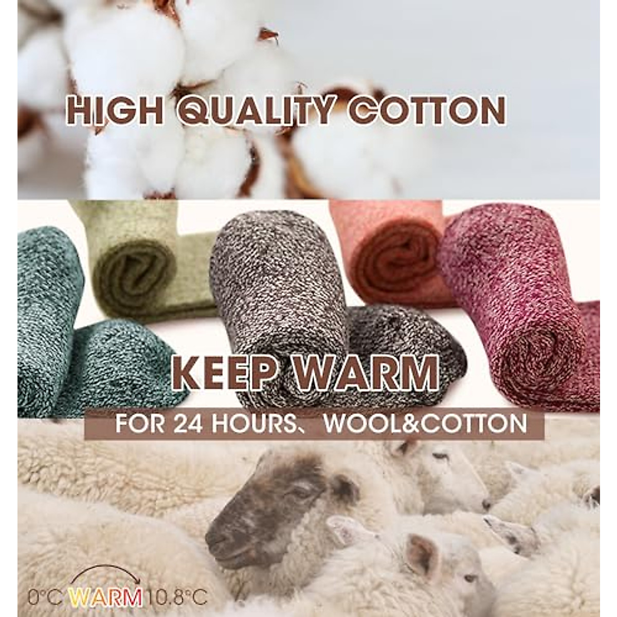 Pack of 5 Womens Thick Knit Warm Casual Wool Crew Winter Socks, Mixed Colors 1- 5 Pack,one size(fits shoe size 5-10)